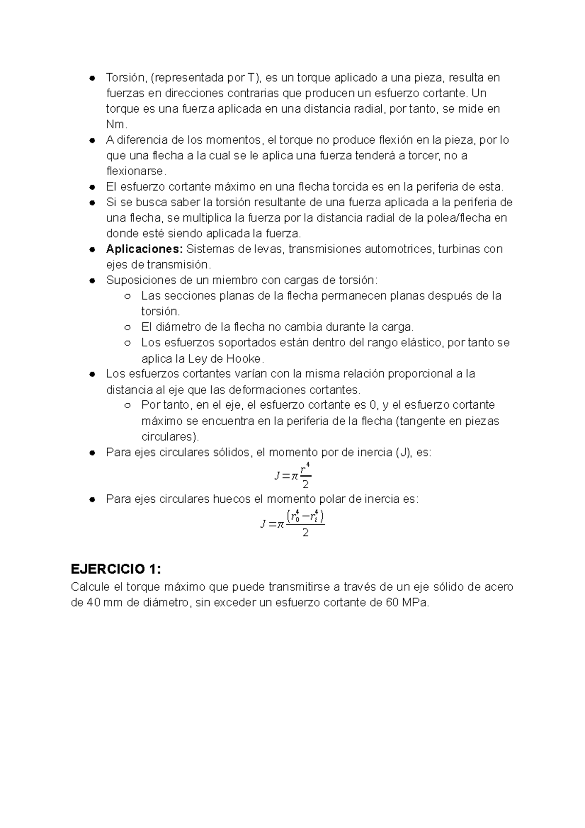 Notas Teóricas Unidad 2 - Torsión, (representada por T), es un torque ...