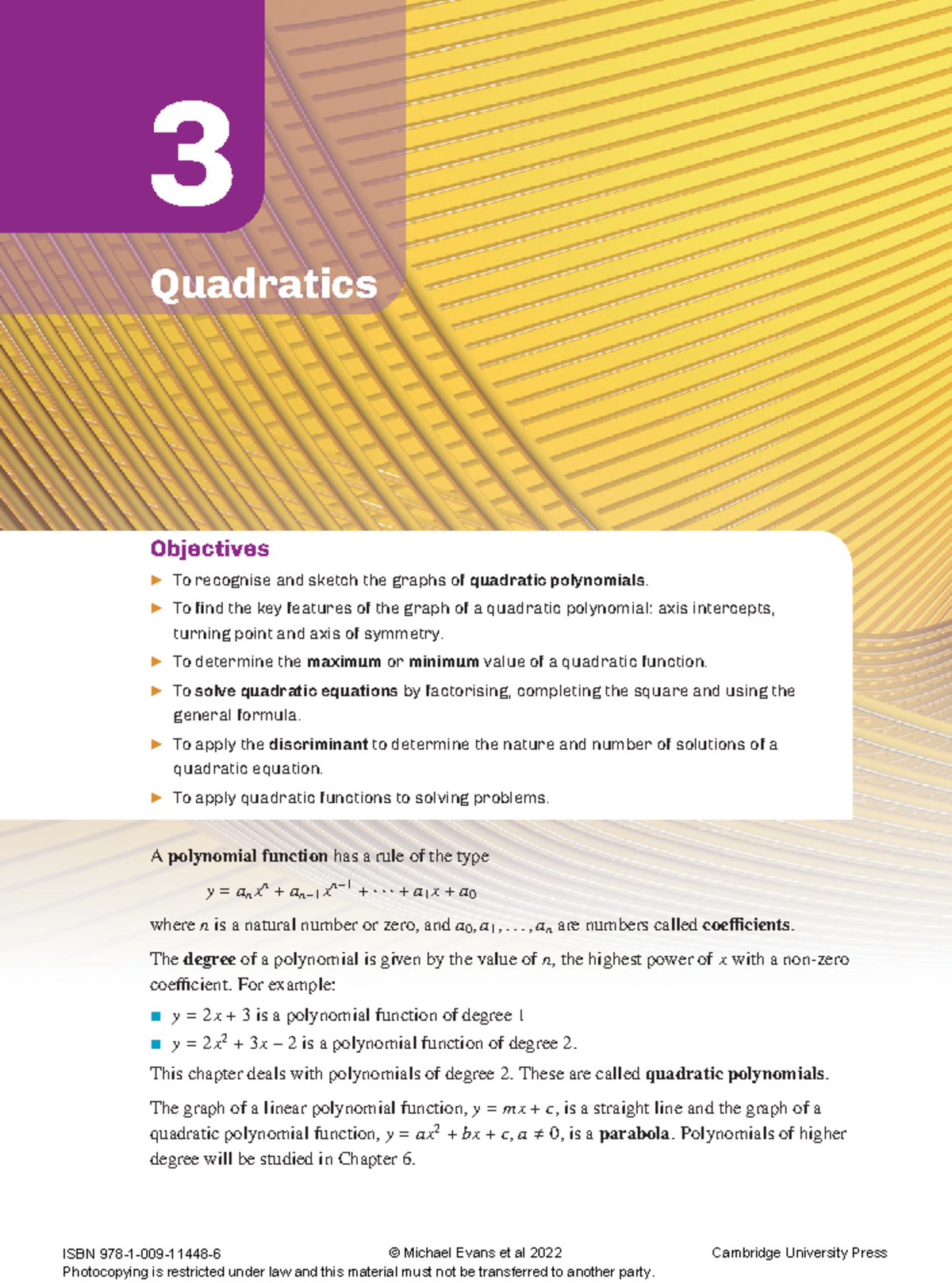 Methods 12 2ed Ch03 - vce report - 3 Quadratics Objectives ####### I To ...