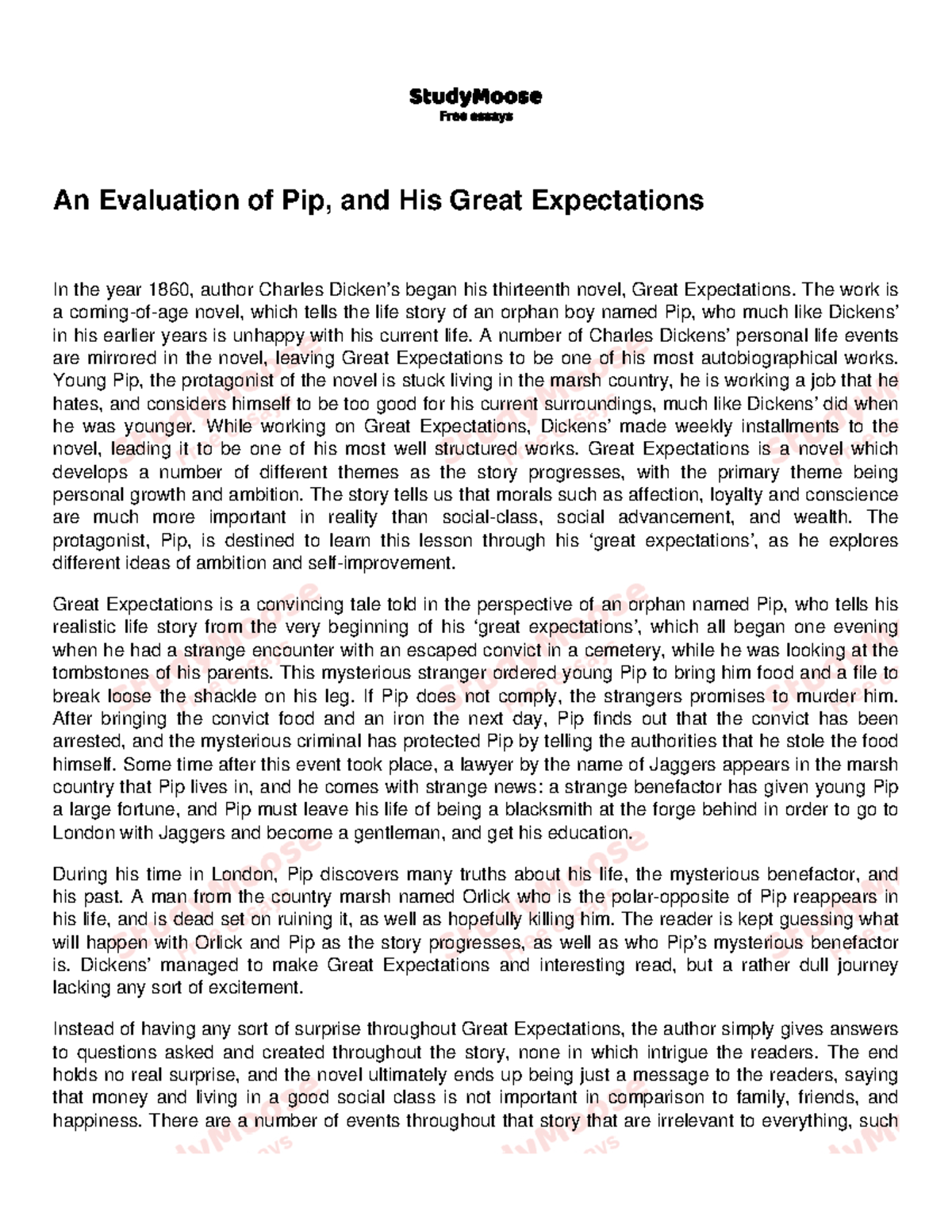An Evaluation of Pip, and His Great Expectations - The work is a coming ...