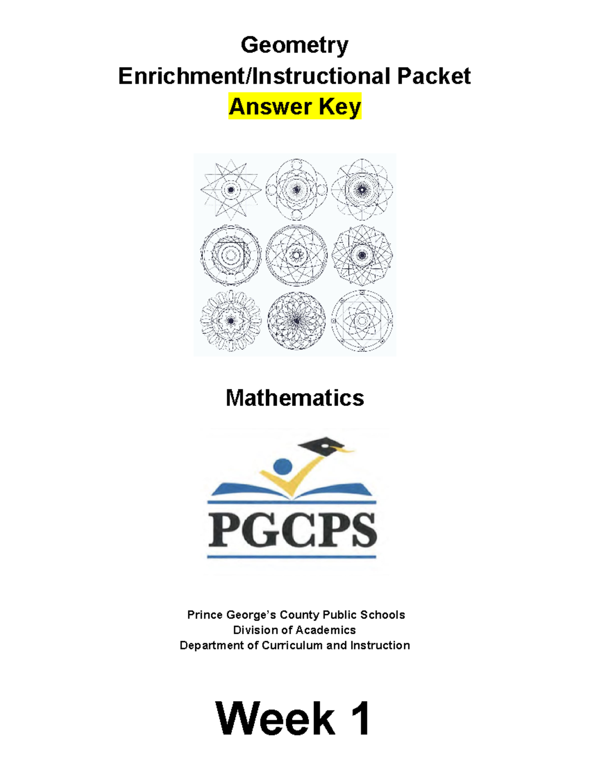Geometry Enrichment Packet - Answer Key - Geometry Enrichment ...
