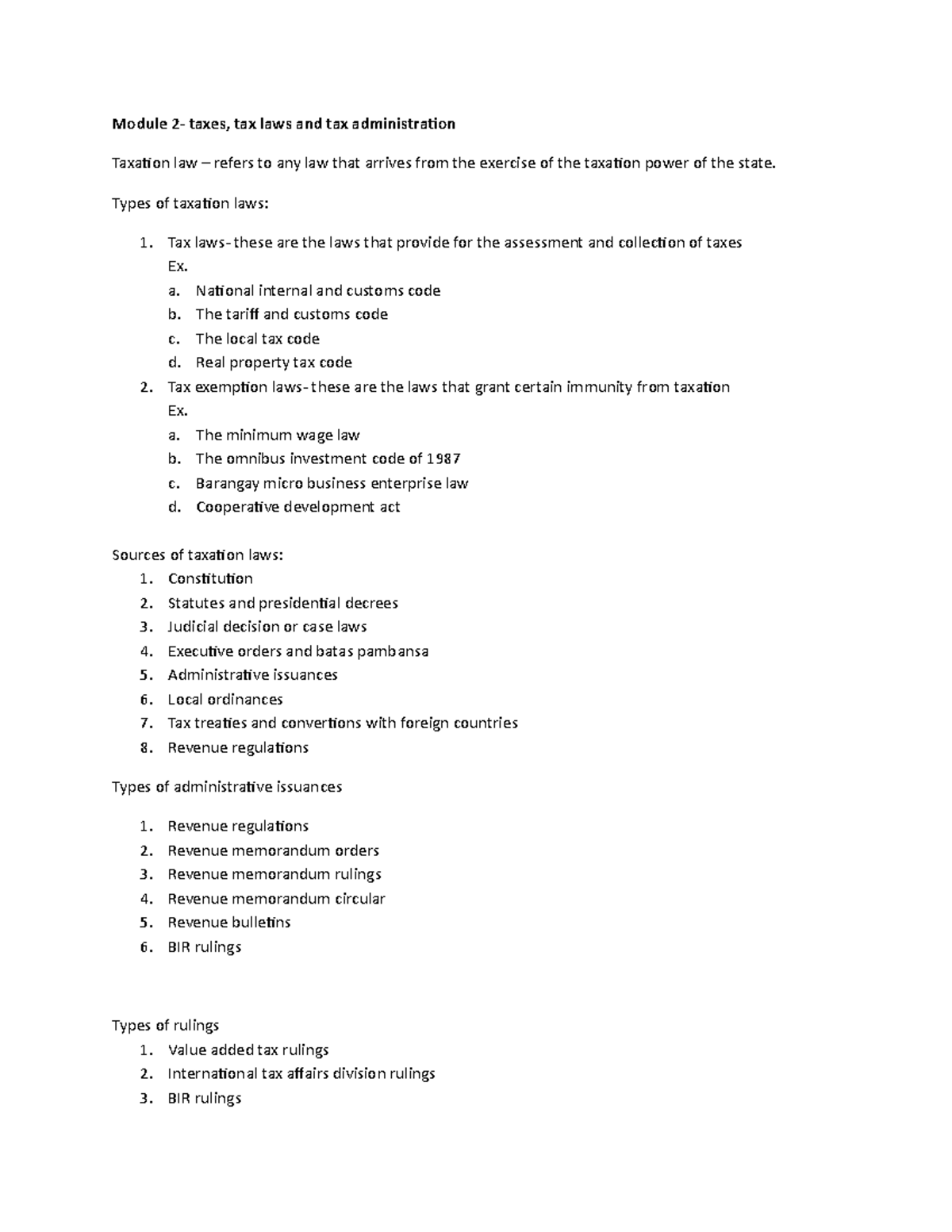 Module 2 tax - Module 2- taxes, tax laws and tax administration ...