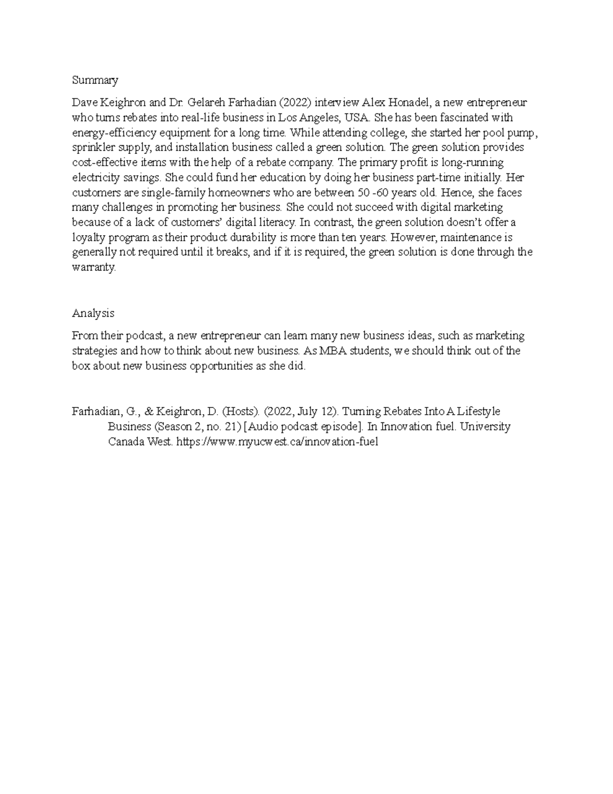 Workshops Podcasts Summary-Analysis Assignment 3 - Summary Dave ...