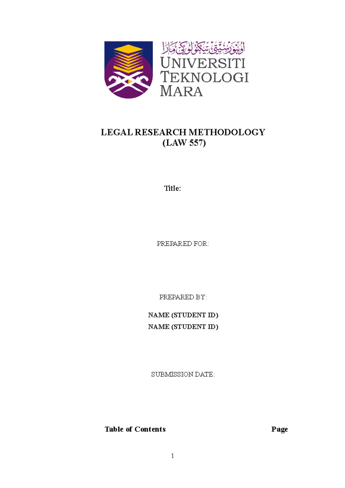 Research Proposal Format - LEGAL RESEARCH METHODOLOGY (LAW 557) Title ...