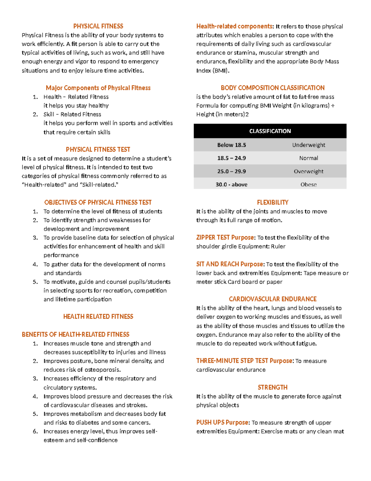 Physical Fitness reviewer - PHYSICAL FITNESS Physical Fitness is the ...