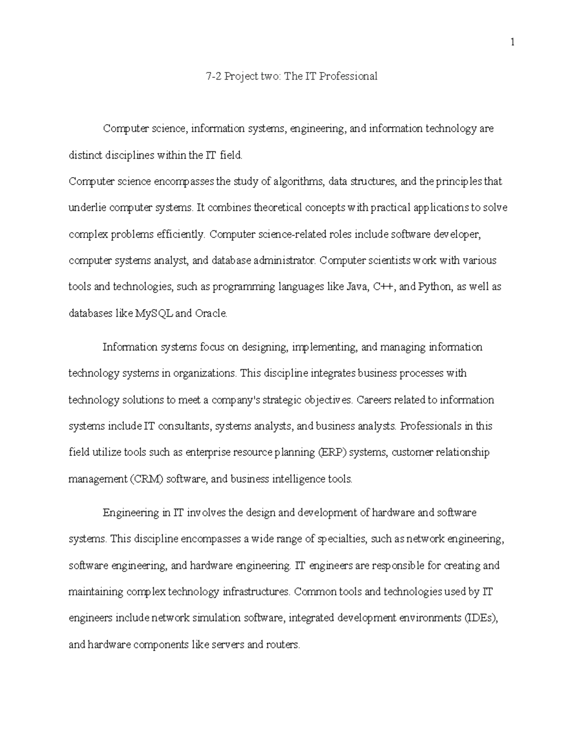 7-2 Project Two The IT Professional - 7-2 Project two: The IT ...