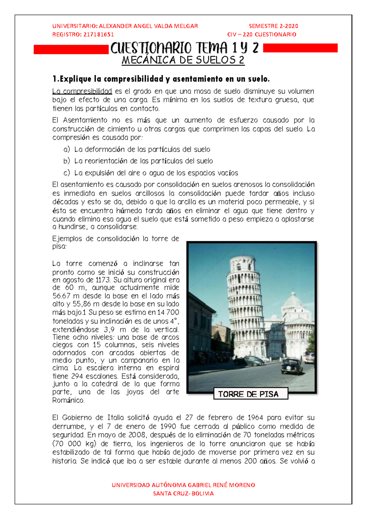 Cuestionario TEMA 1 Y 2 - vxSe ws - REGISTRO: 217181651 CIV – 220 ...