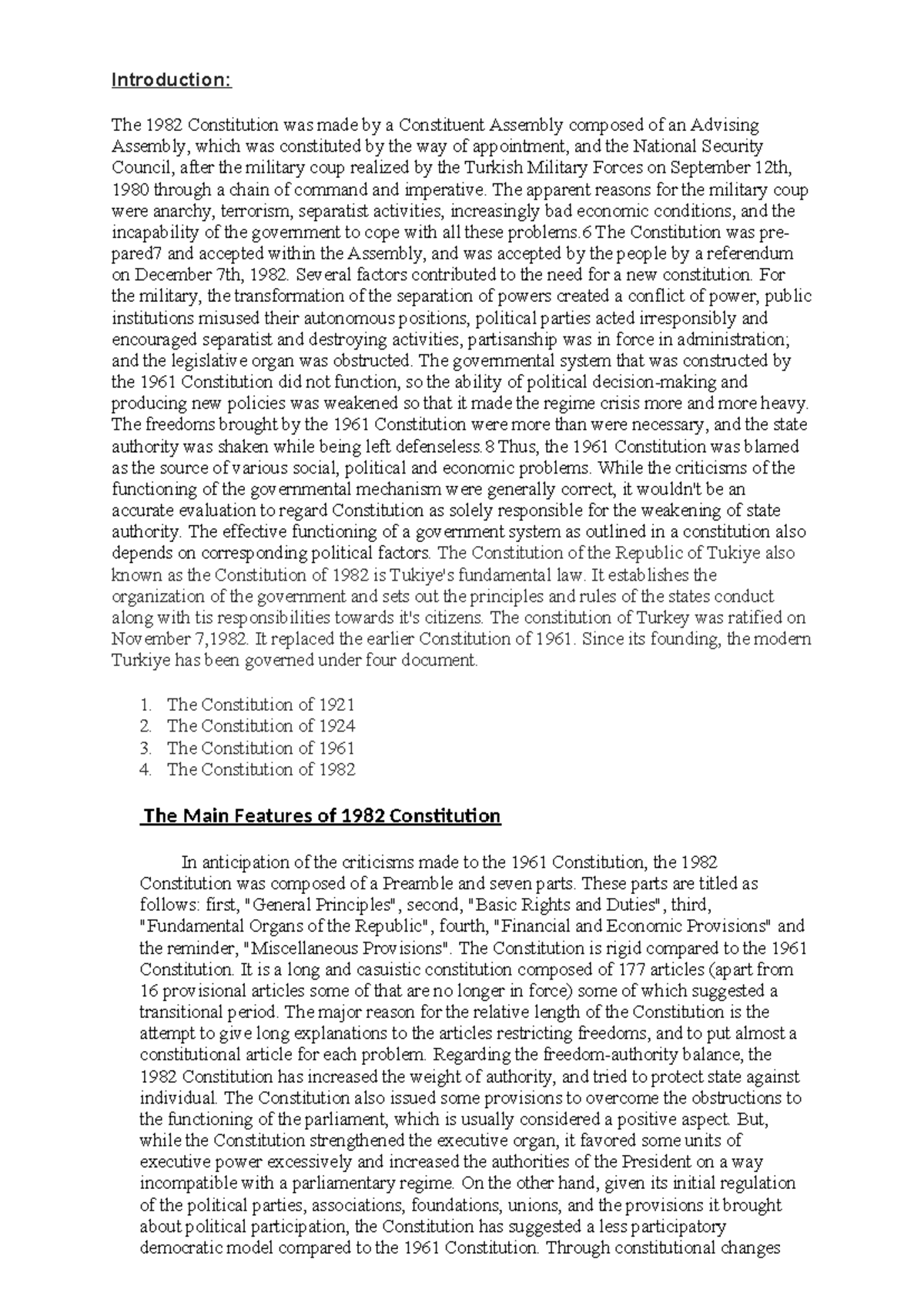Turkey constitution - Introduction: The 1982 Constitution was made by a ...