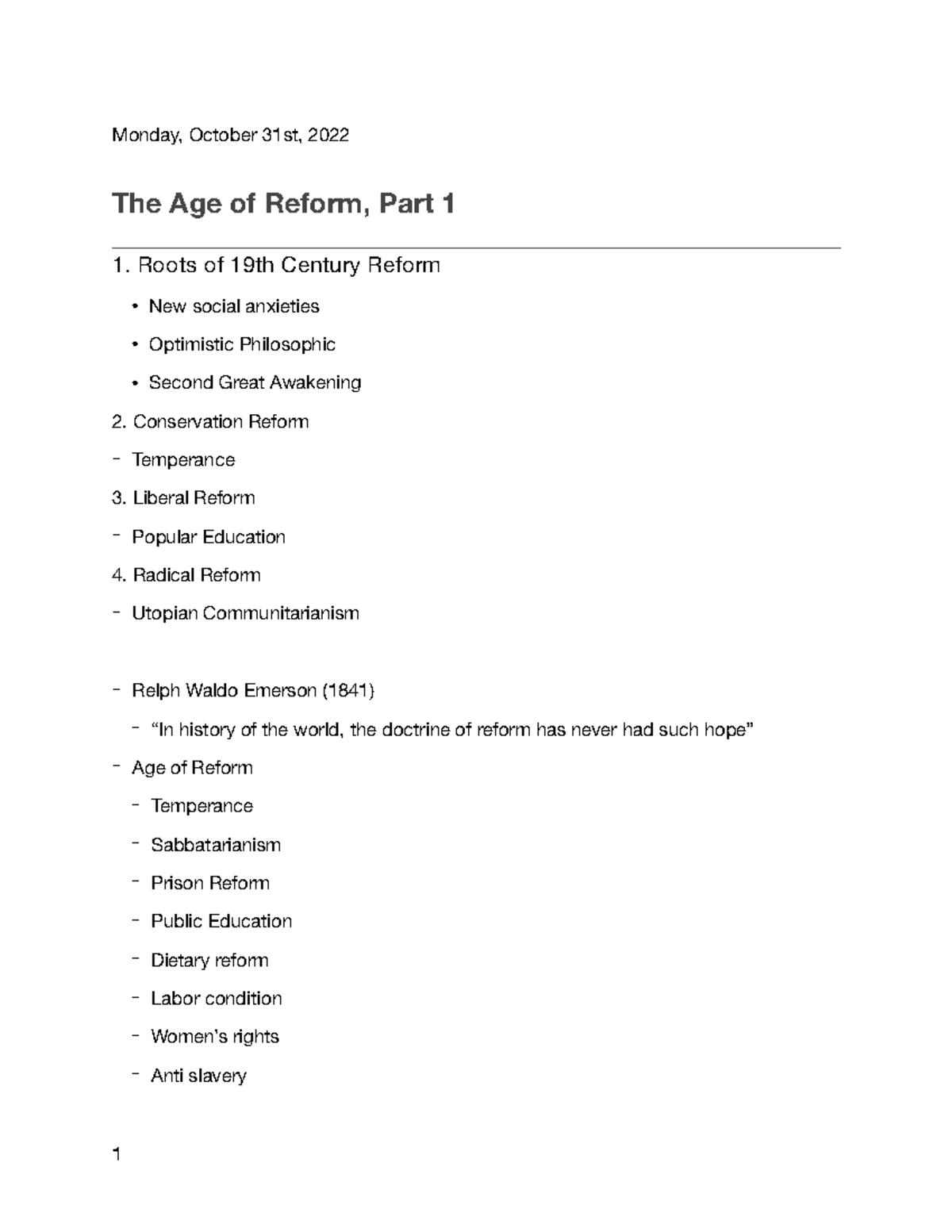 The Age of Reform Part 1 - Monday, October 31st, 2022 The Age of Reform ...