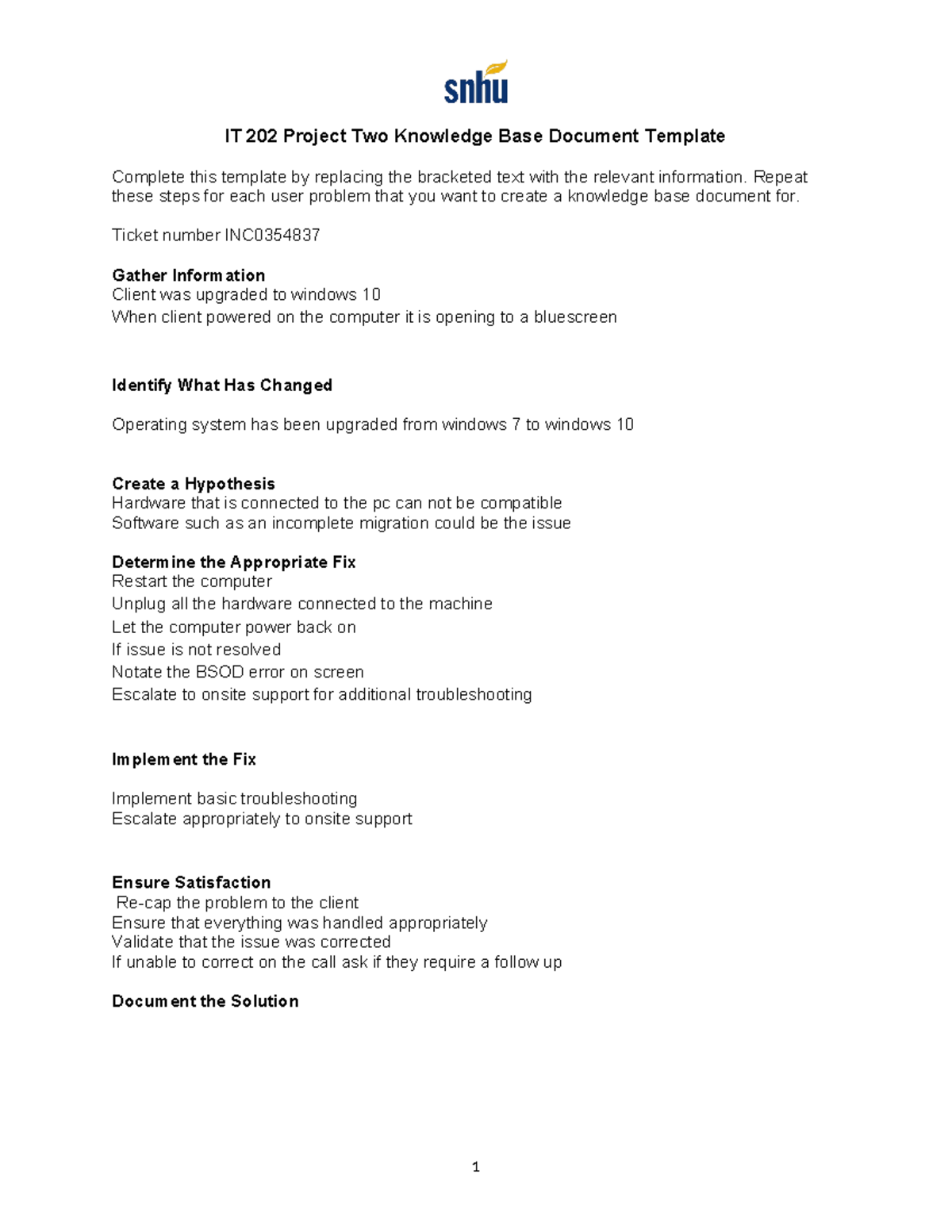 IT 202 Project Two Knowledge Base INC354837 - IT 202 Project Two Knowledge Base Document ...