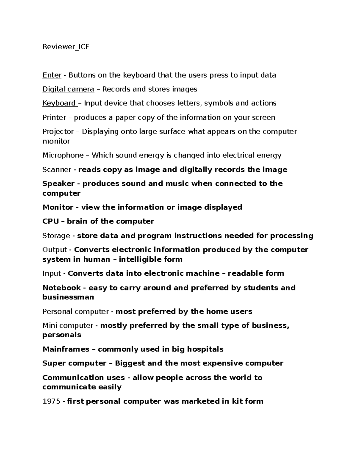 Reviewer ICF - lCF - Reviewer_ICF Enter - Buttons on the keyboard that the users press to input ...