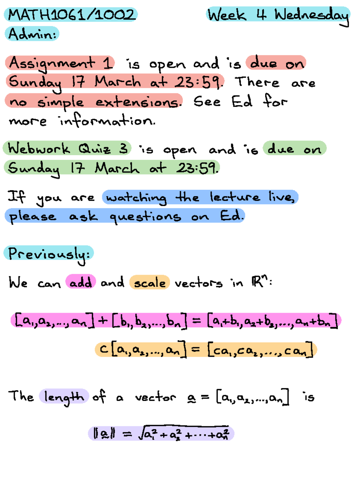 MATH1061 LA Lecture 4 1 - MATH1002 - Studocu