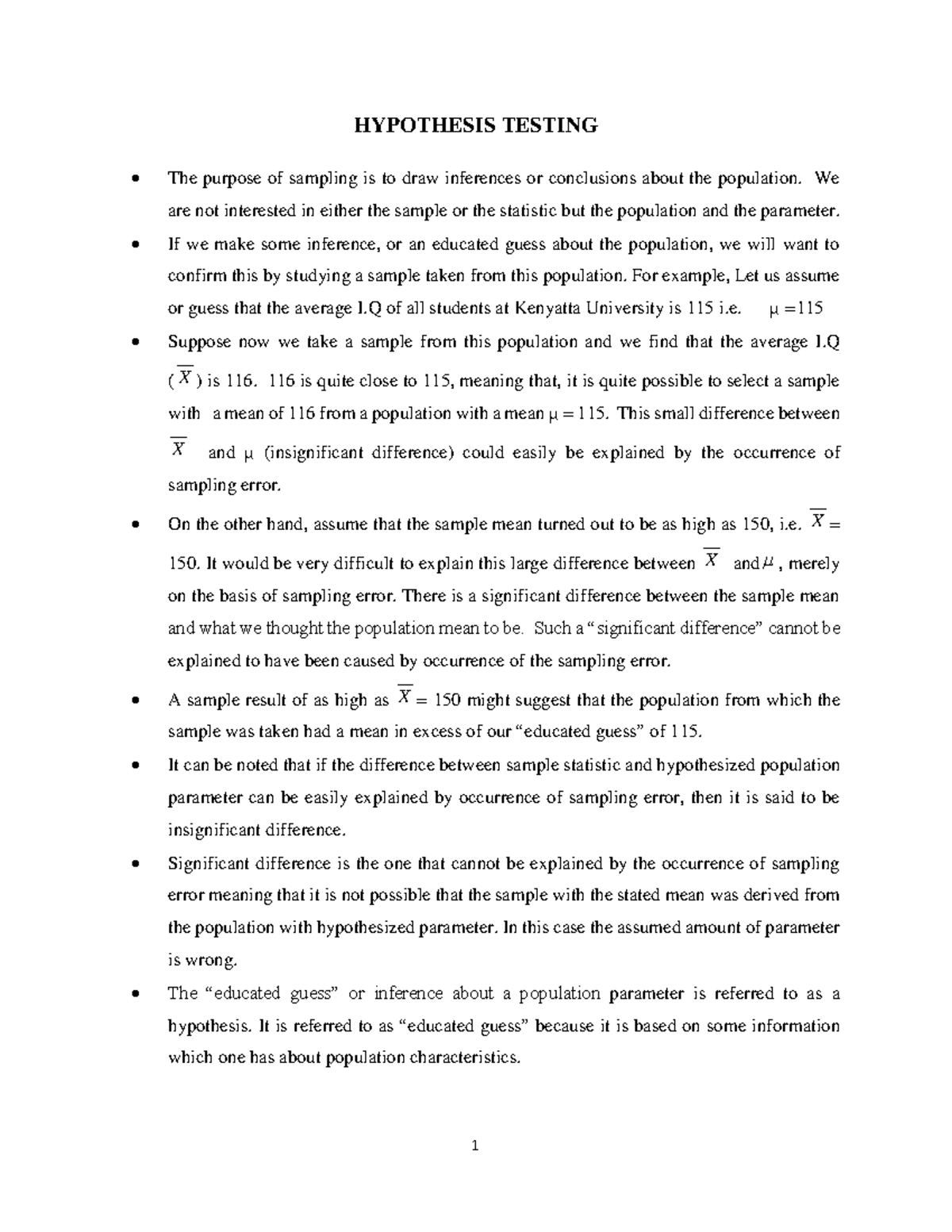 Hypothesis Testing— EES 301 - HYPOTHESIS TESTING The purpose of ...