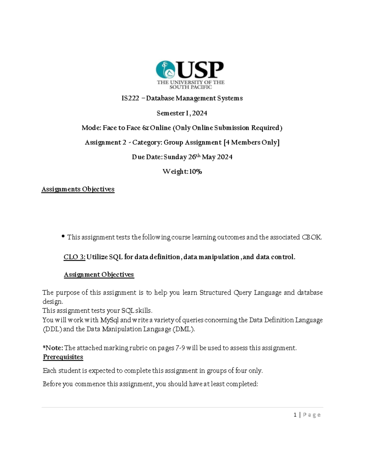 IS222 Assignment 2 2024 - 1 | P a g e IS222 – Database Management ...