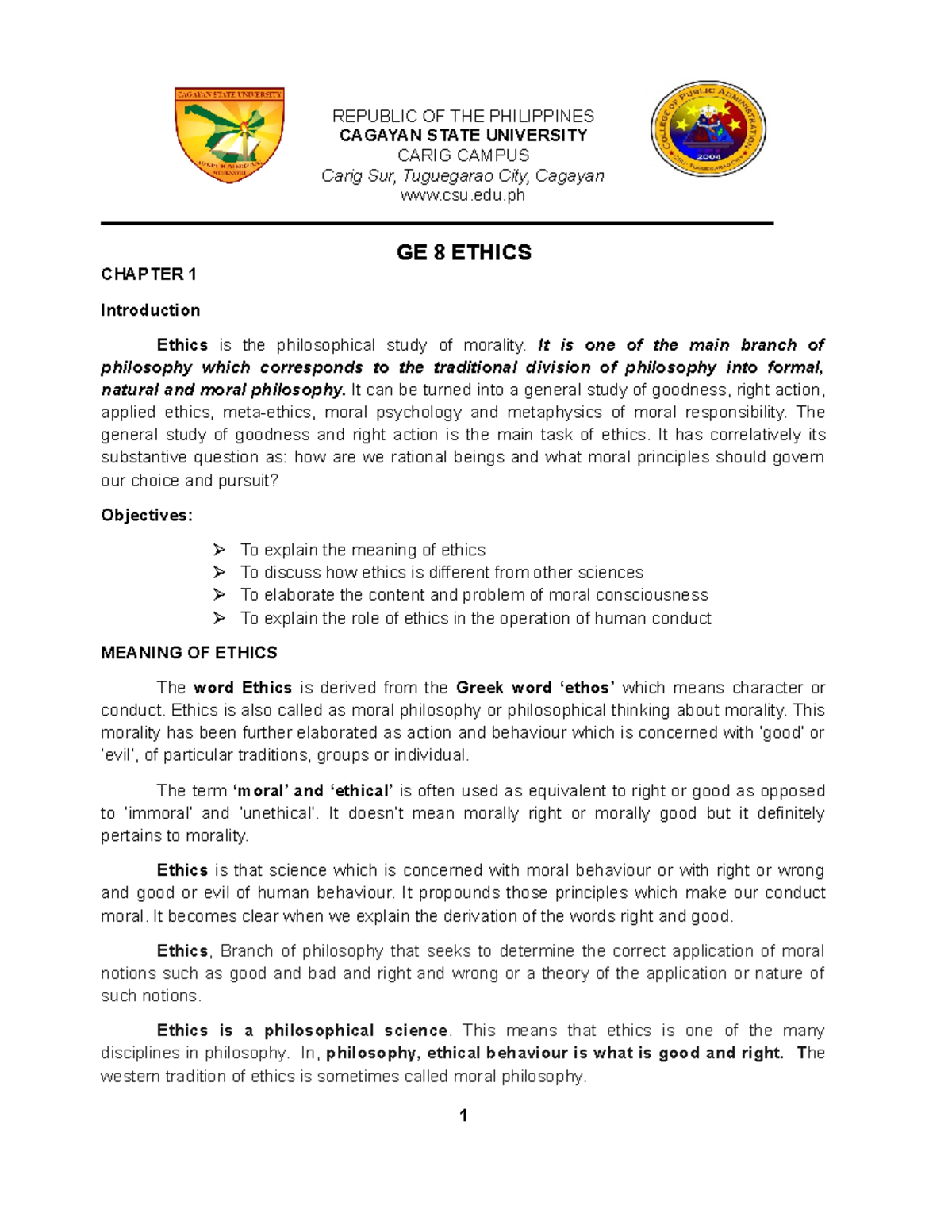 GE 8 Ethics 4 - BEST - REPUBLIC OF THE PHILIPPINES CAGAYAN STATE ...