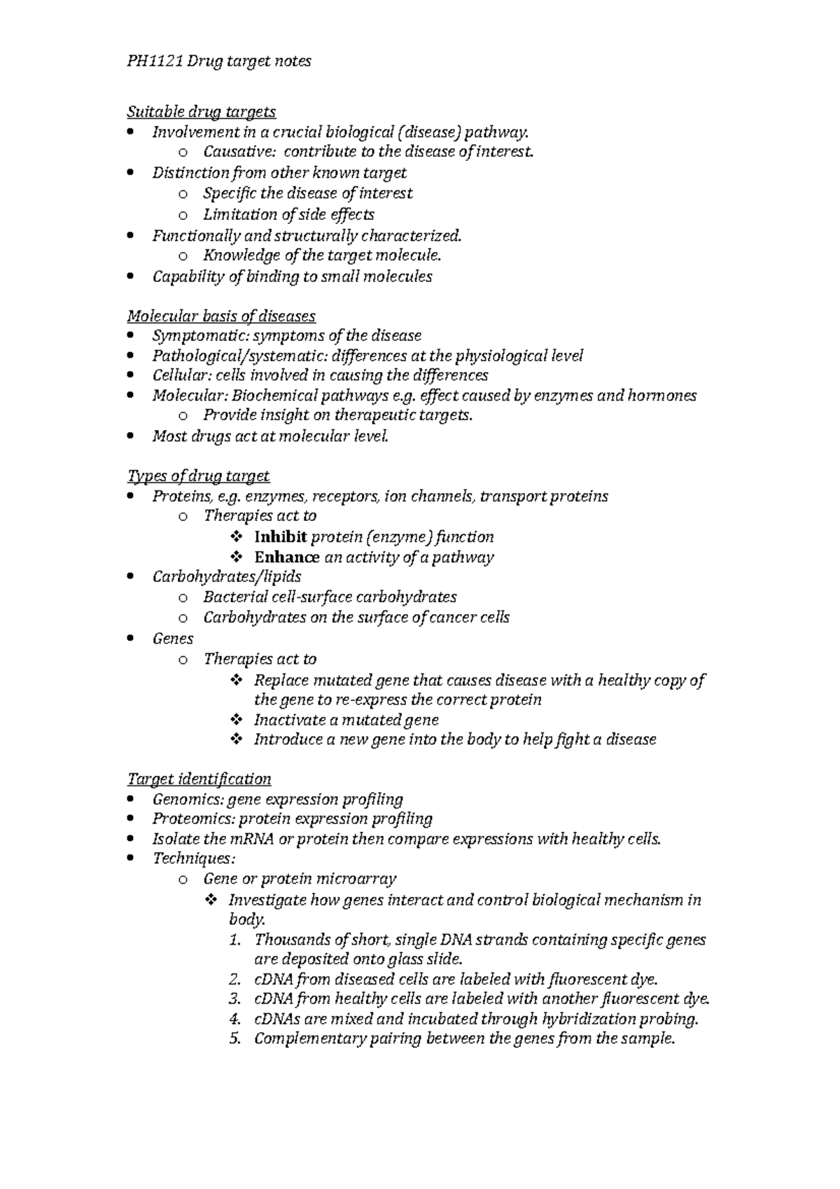 Drug target notes - PH1121 Drug target notes Suitable drug targets ...