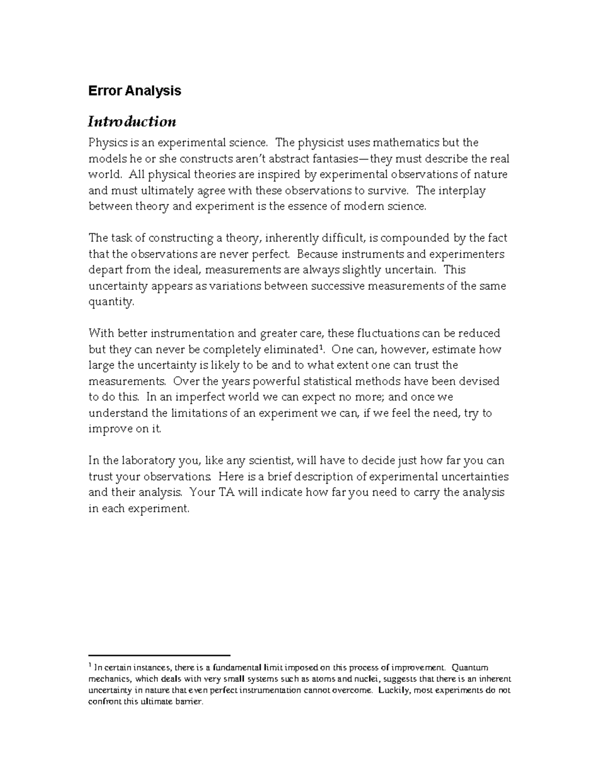 299381946 Error Analysis Notes - Error Analysis Introduction Physics is ...