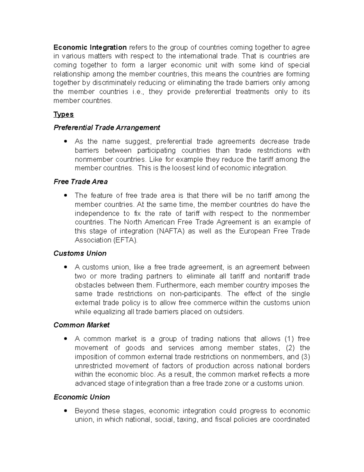 Economic Integration - That is countries are coming together to form a ...