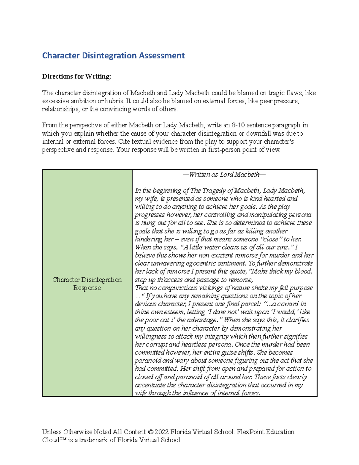 5.05 Character disintegration rubric - Character Disintegration ...