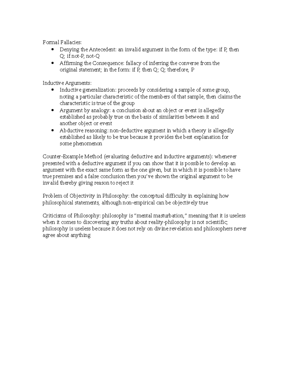 Formal Fallacies - lecture notes - Formal Fallacies: - Denying the ...