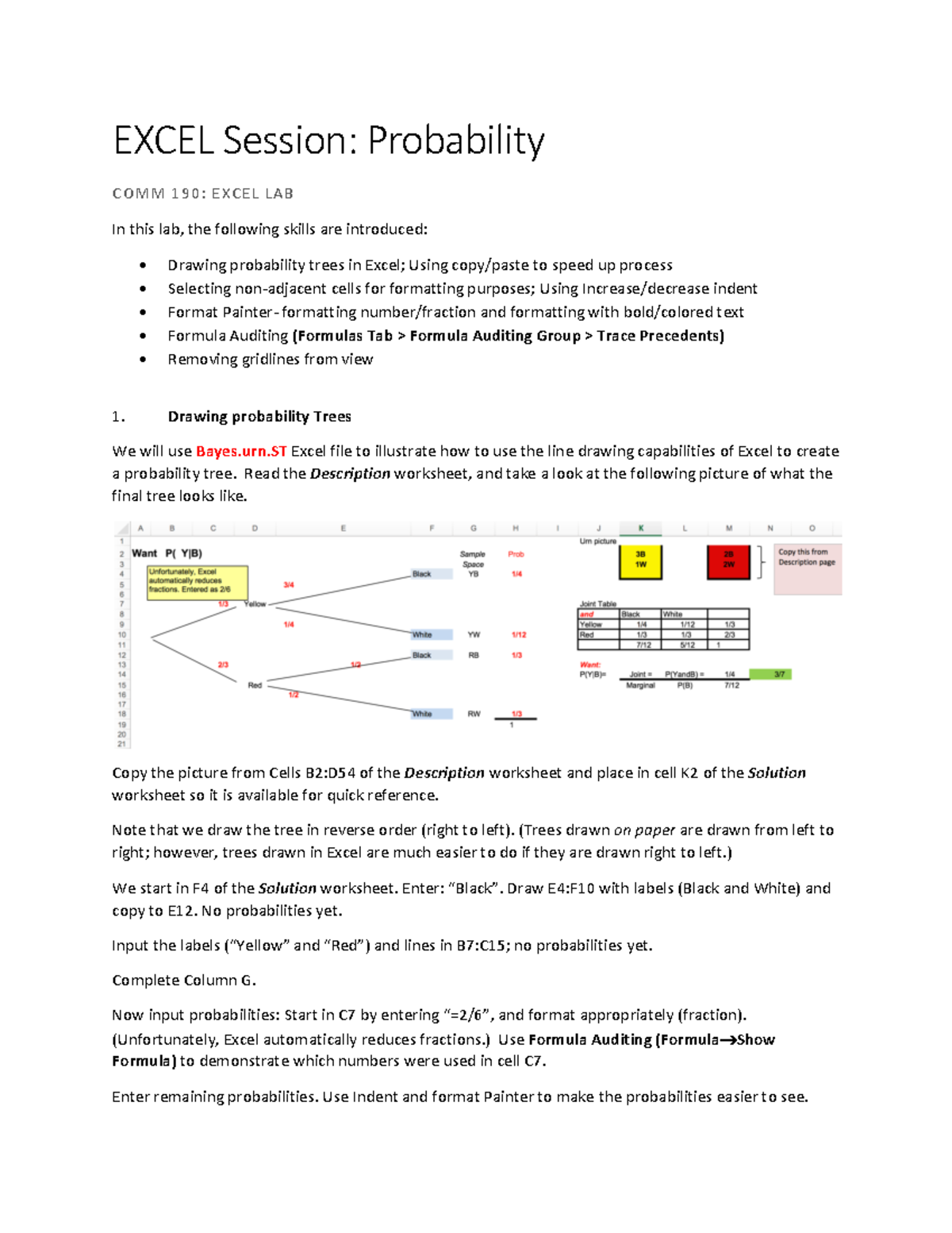 Z Excel ST instructions G - EXCEL Session: Probability COMM 190 : EXCEL ...