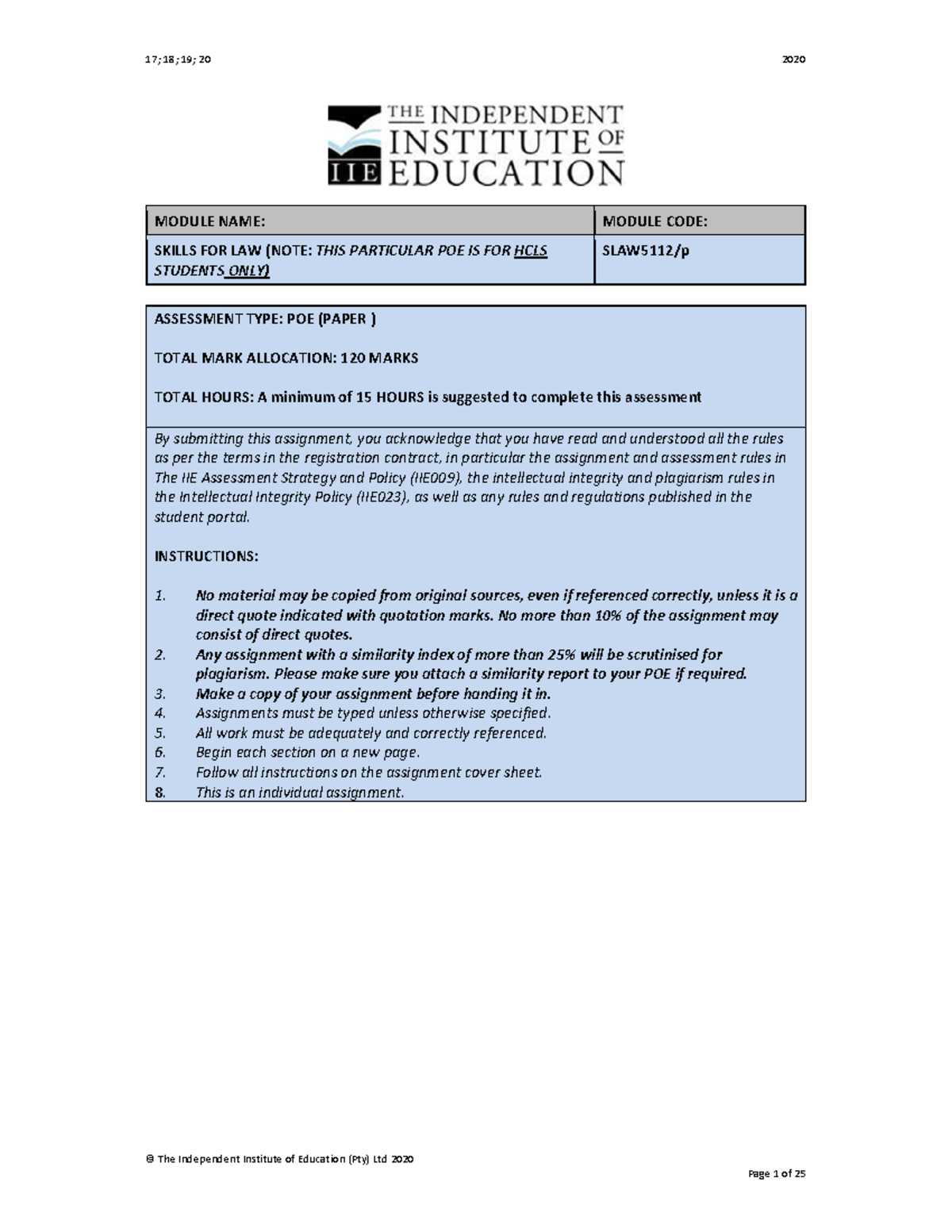 Null-1 - Practice notes - © The Independent Institute of Education (Pty ...