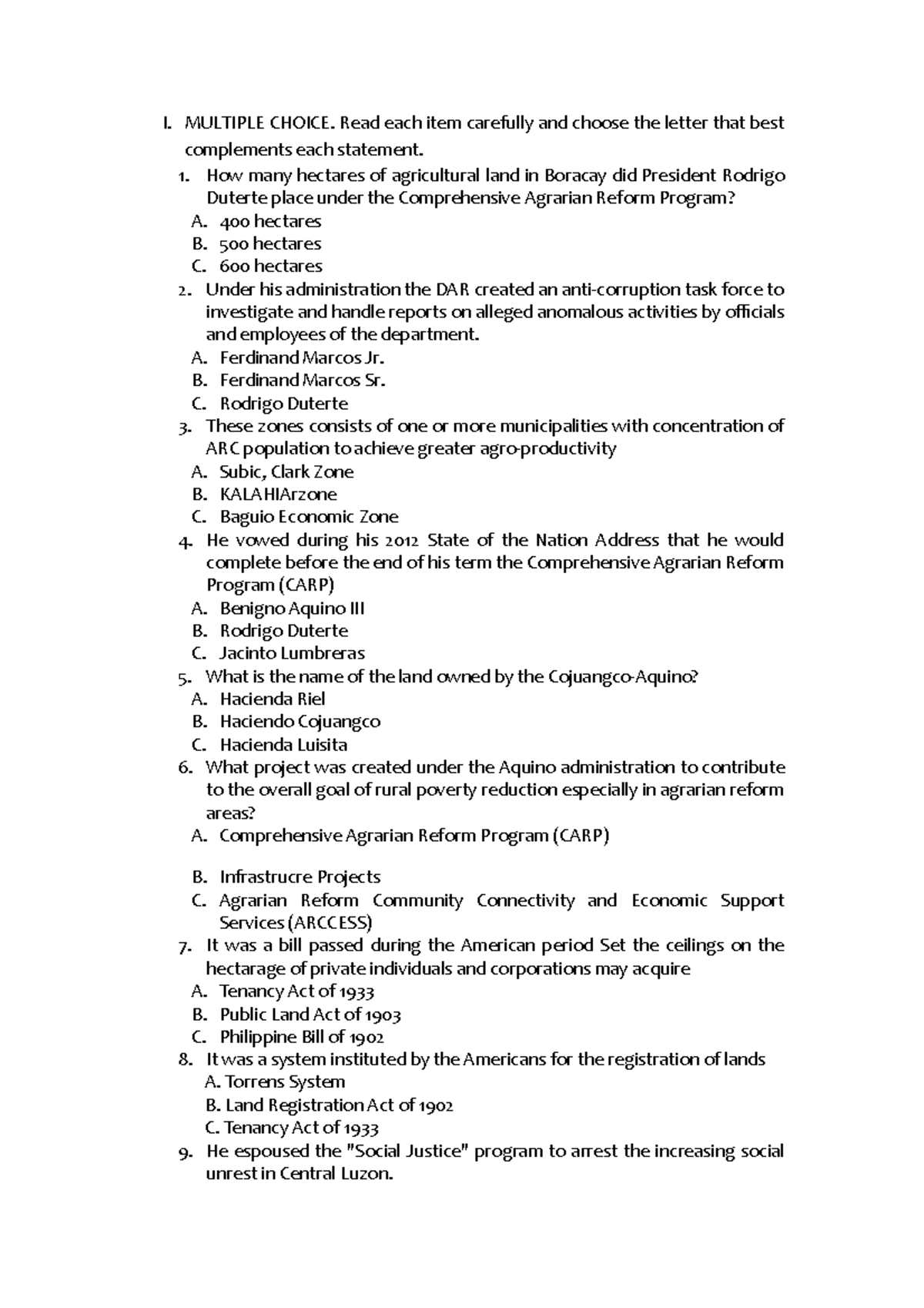 Part 3 Queries RIPH - I. MULTIPLE CHOICE. Read each item carefully and ...