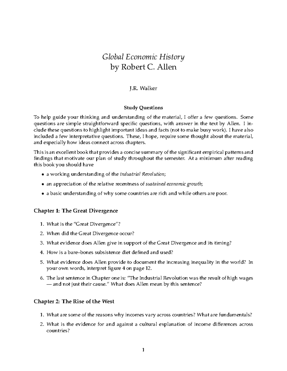 Econ448GEHquex - Global Economic History by Robert C. Allen J. Walker ...