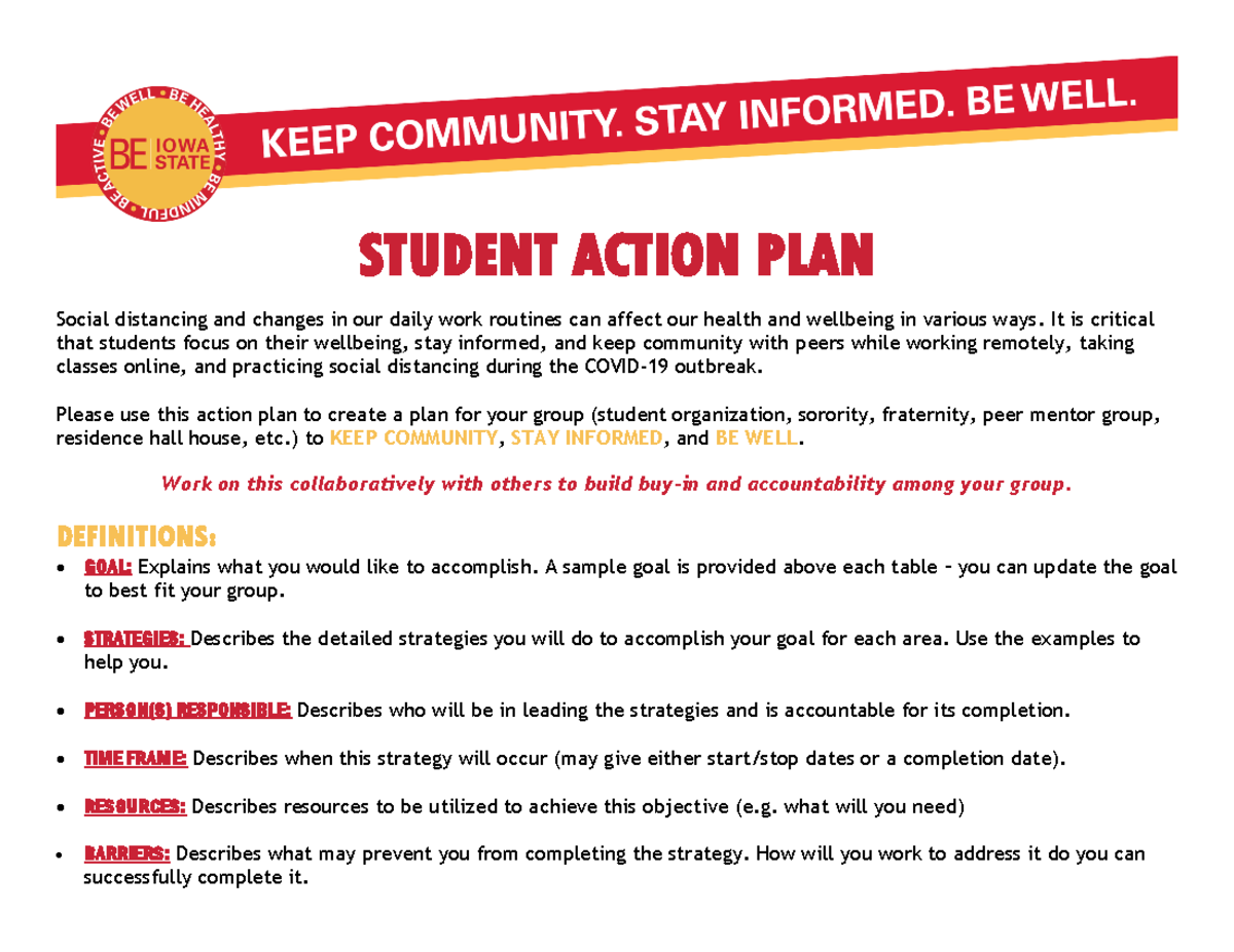 Student-Action-Plan - Done - STUDENT ACTION PLAN Social distancing and ...