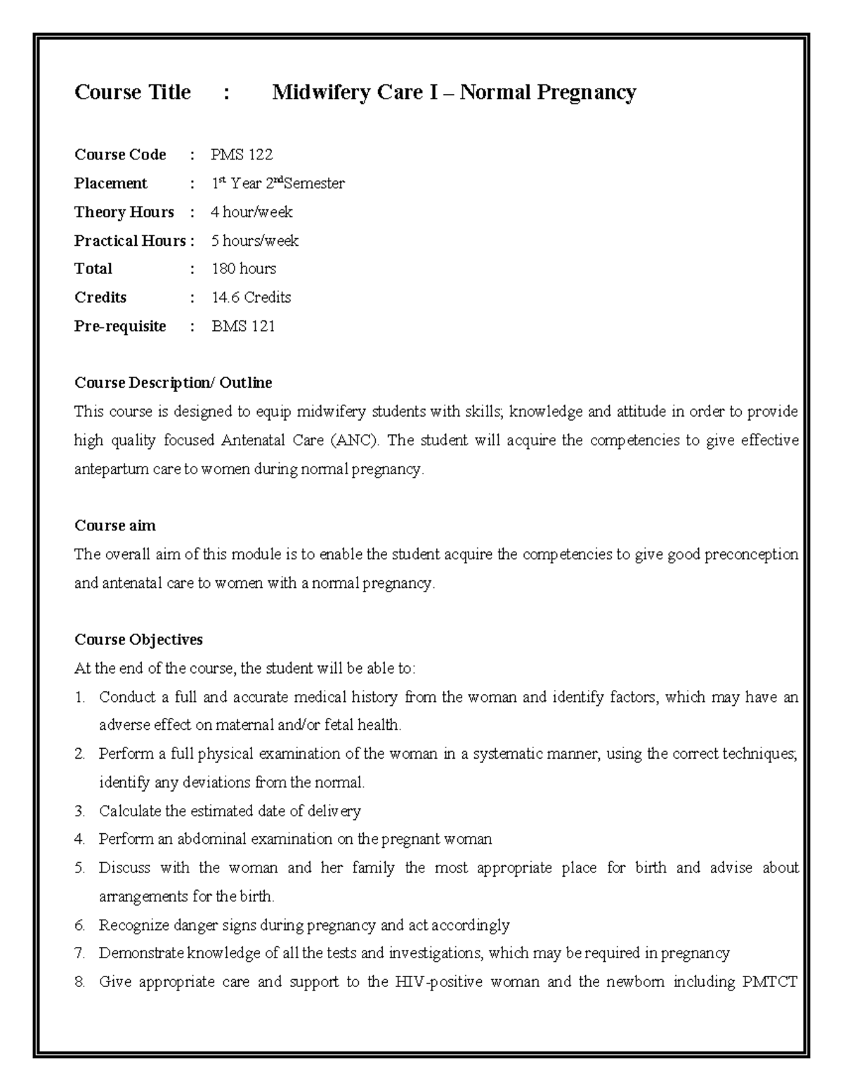 Care I -2023 - Midwifery Care I note - Course Title : Midwifery Care I ...