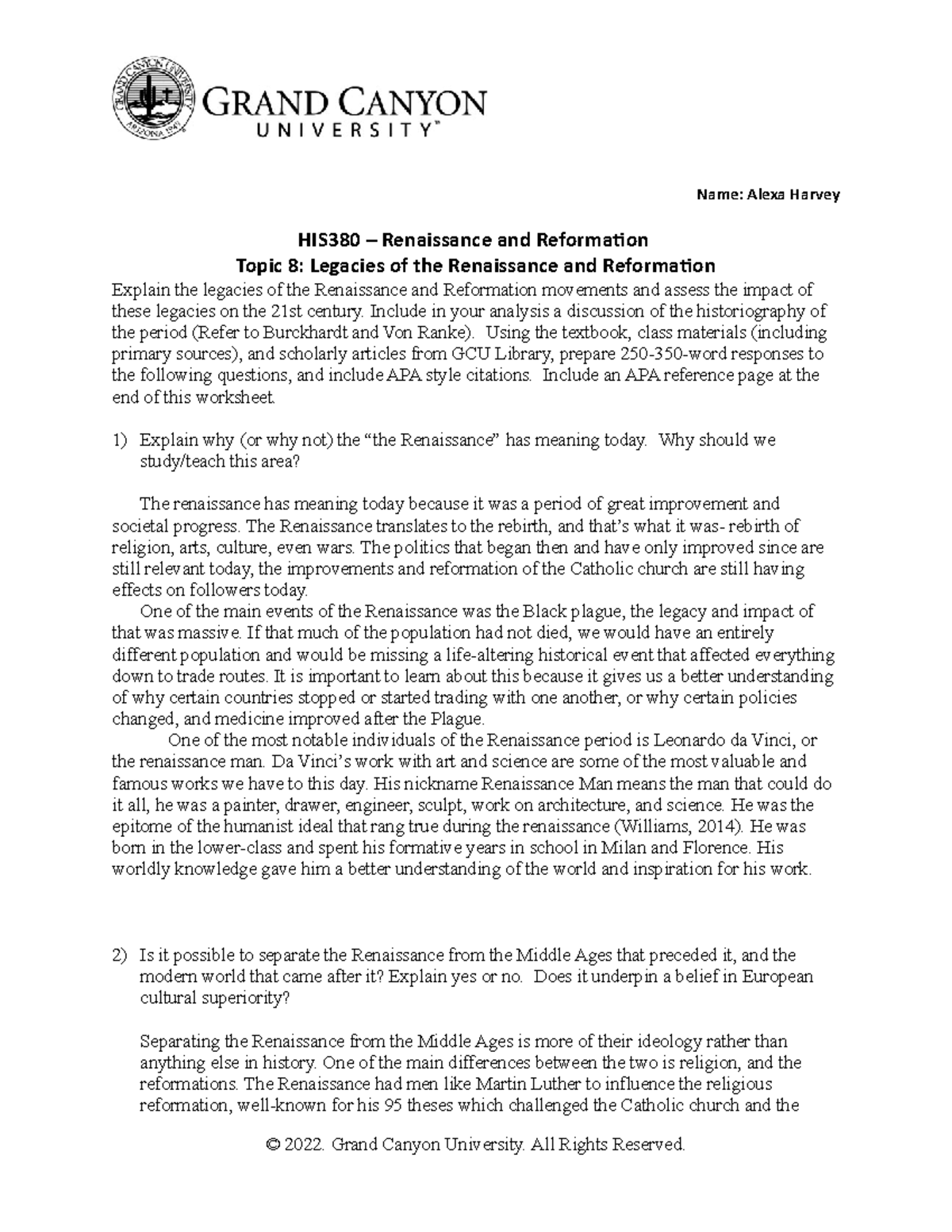 T8- Legacies of the Renaissance and Reformation Worksheet - Name: Alexa ...