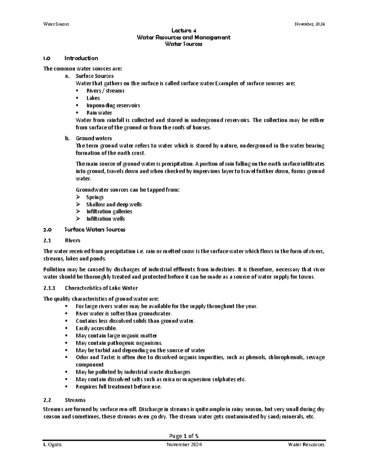 Lecture 4 - Water Sources - 12 - Page 1 of 5 Lecture 4 Water Resources ...