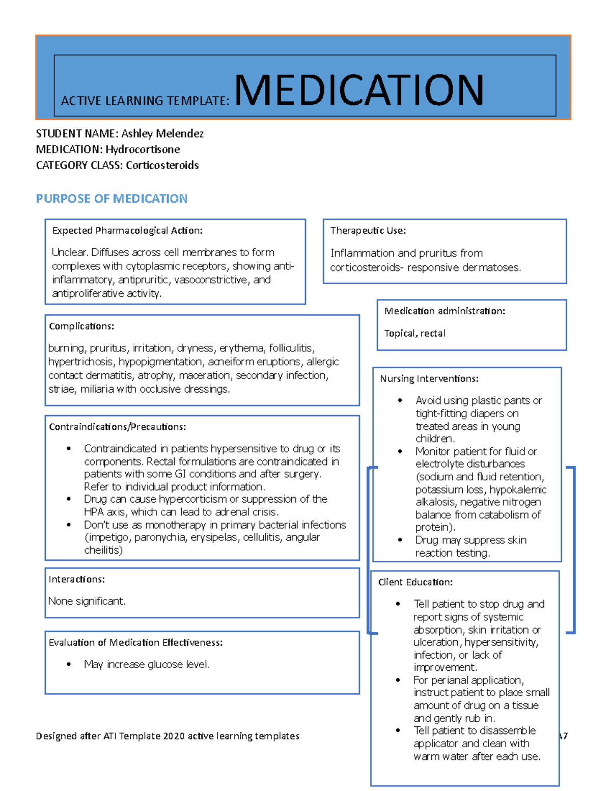 ALT Medication Hydrocortisone PEDS Clincal 07262021 - NUR402 - Studocu