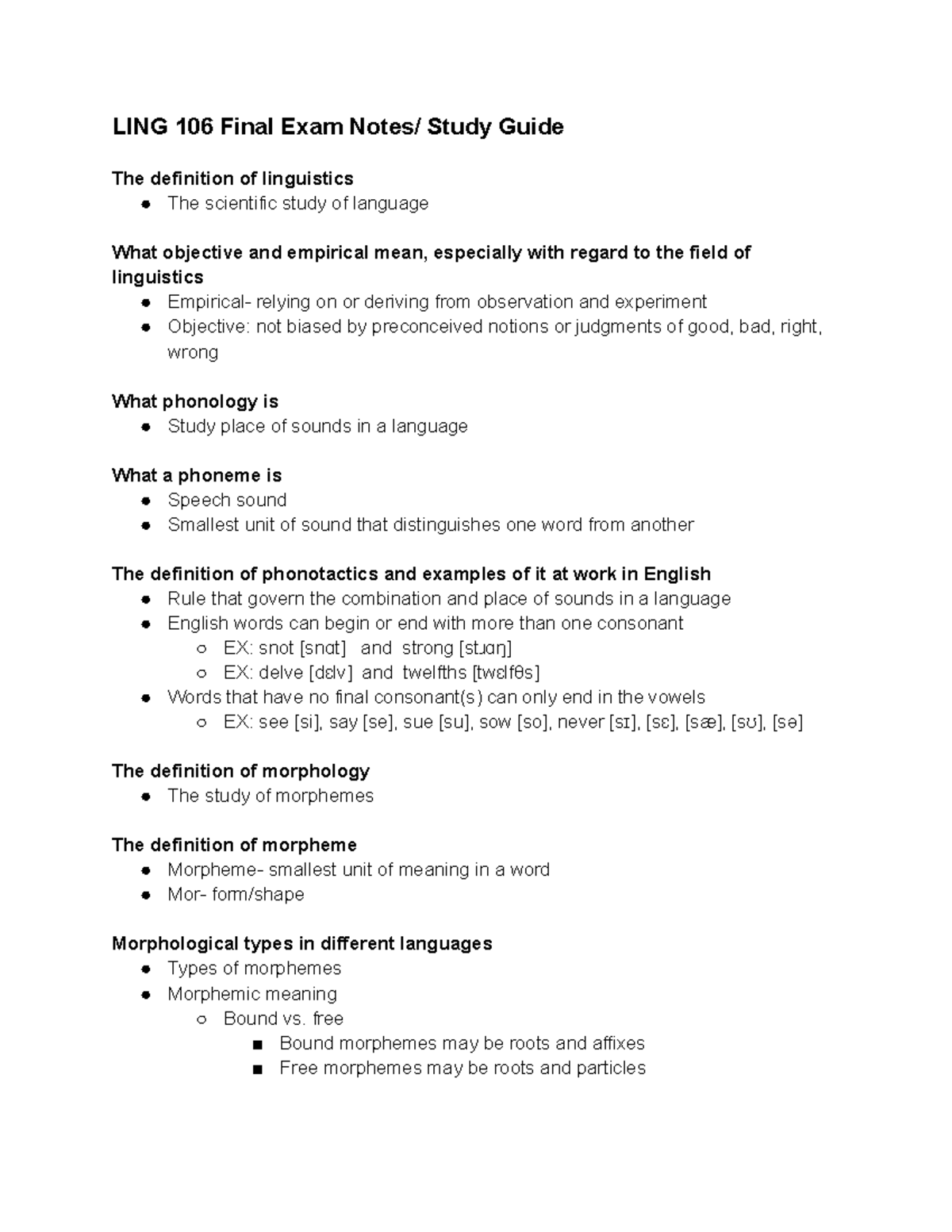 LING 106 Final Exam Notes Study Guide - LING 106 Final Exam Notes ...