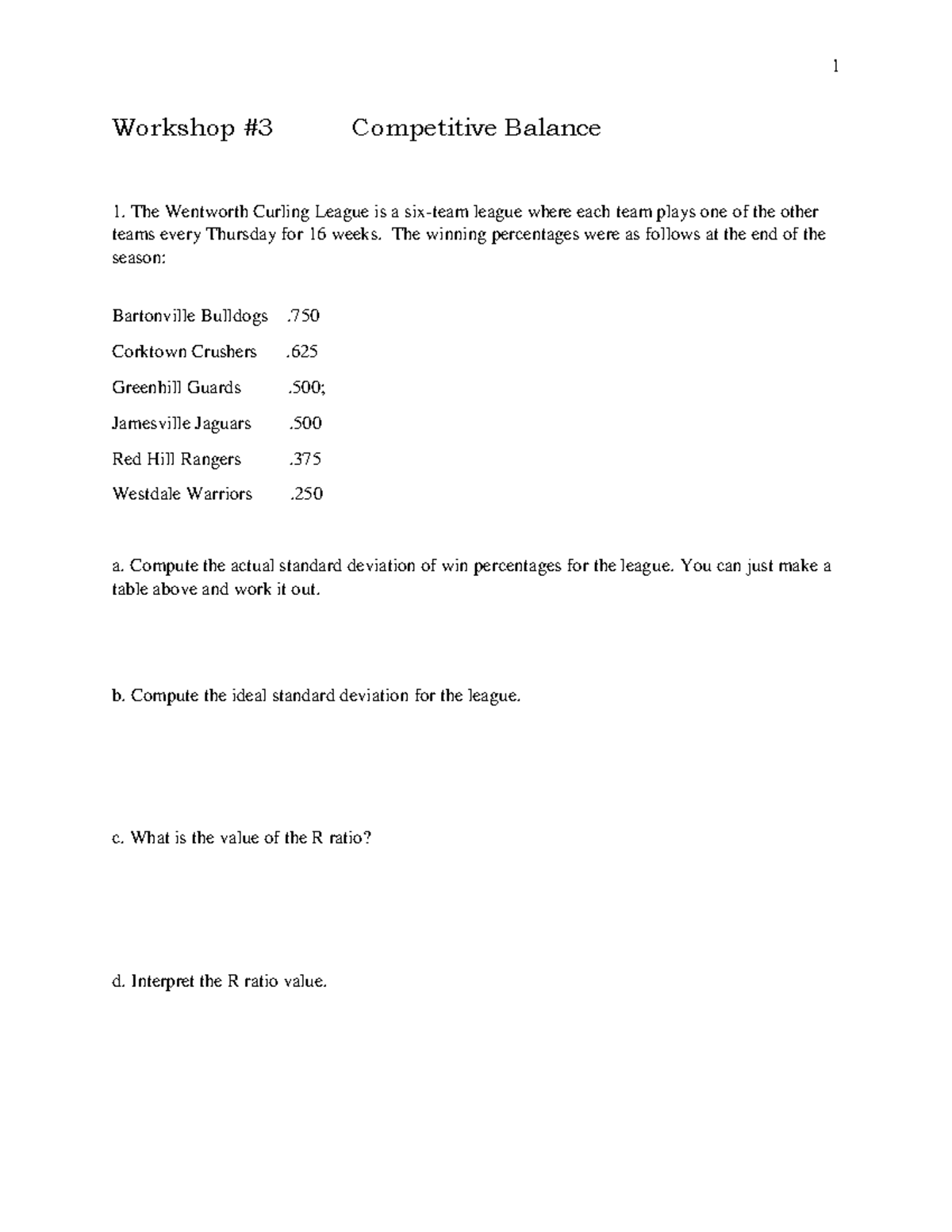 2P03 Workshop 3 Competitive Balance - 1 Workshop #3 Competitive Balance ...