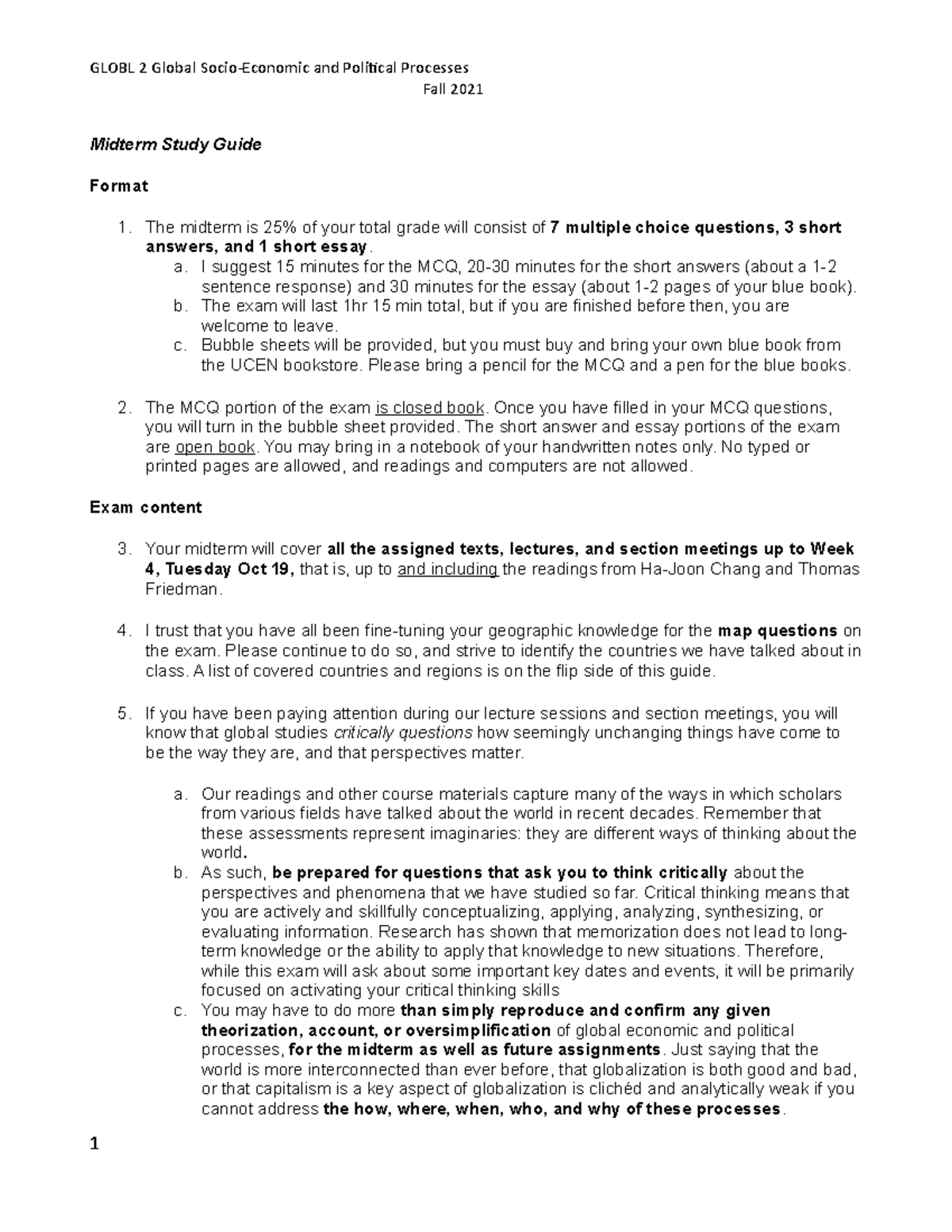 Midterm Study Guide - Fall 2021 Midterm Study Guide Format The midterm ...