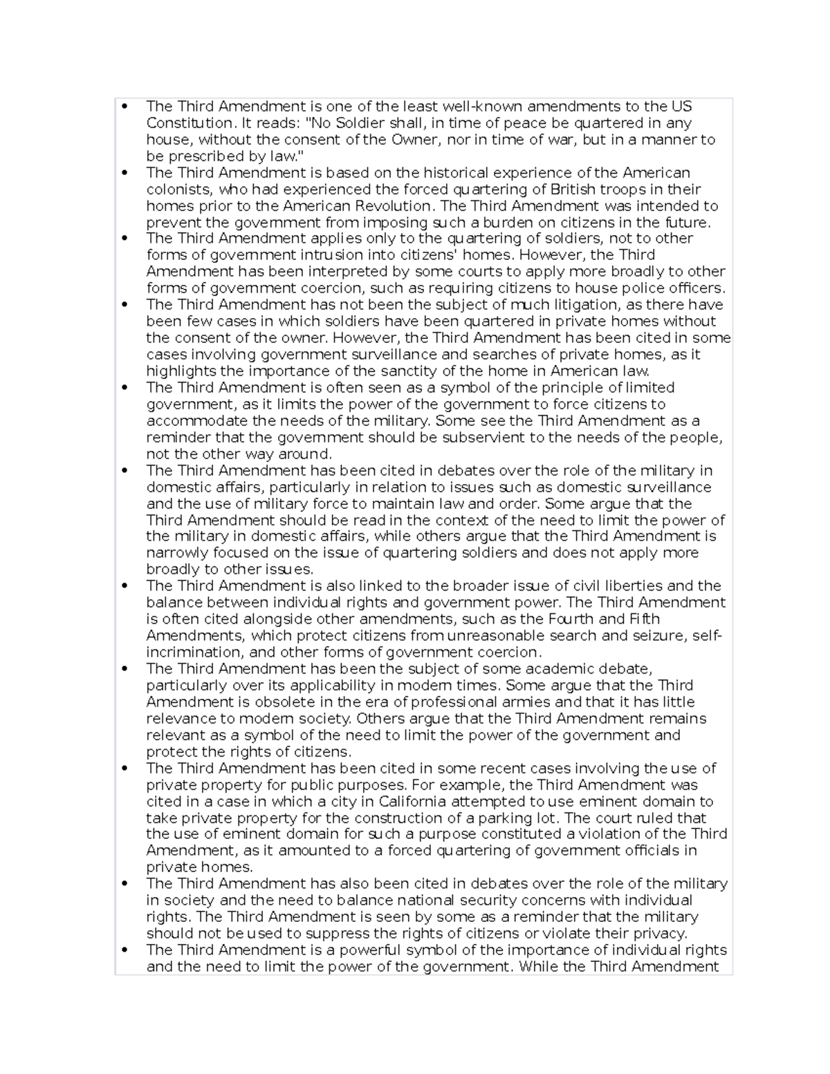 3rd amedment - Notes - The Third Amendment is one of the least well ...