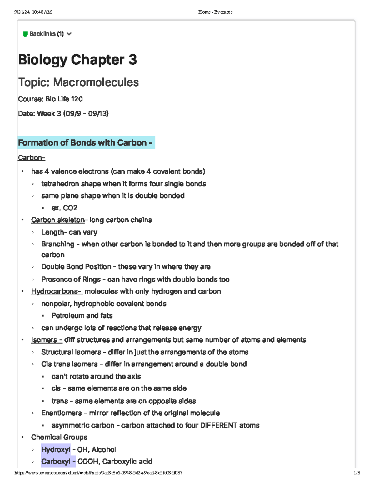 Biology Chapter 3 - Backlinks (1) Biology Chapter 3 Topic ...