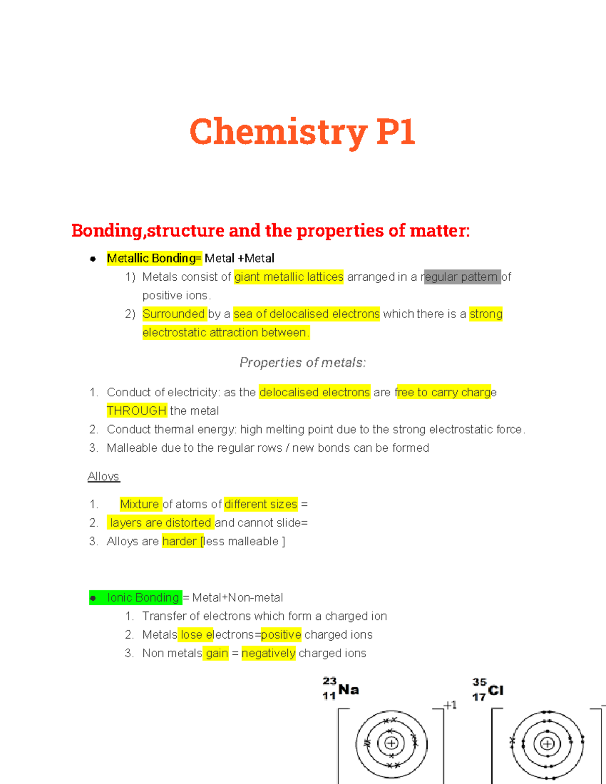 Class notes - Chemistry P Bonding,structure and the properties of ...