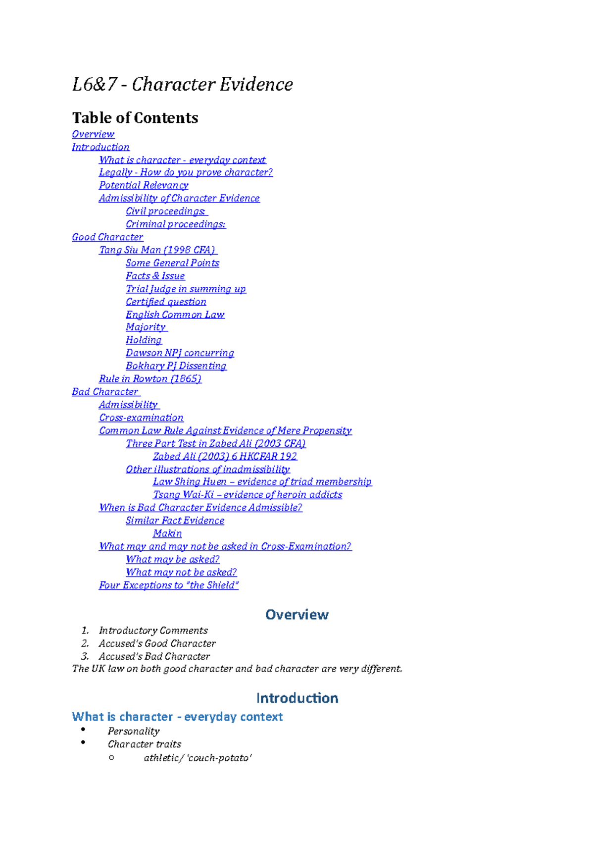 Character Evidence - Introduction What is character - everyday context ...