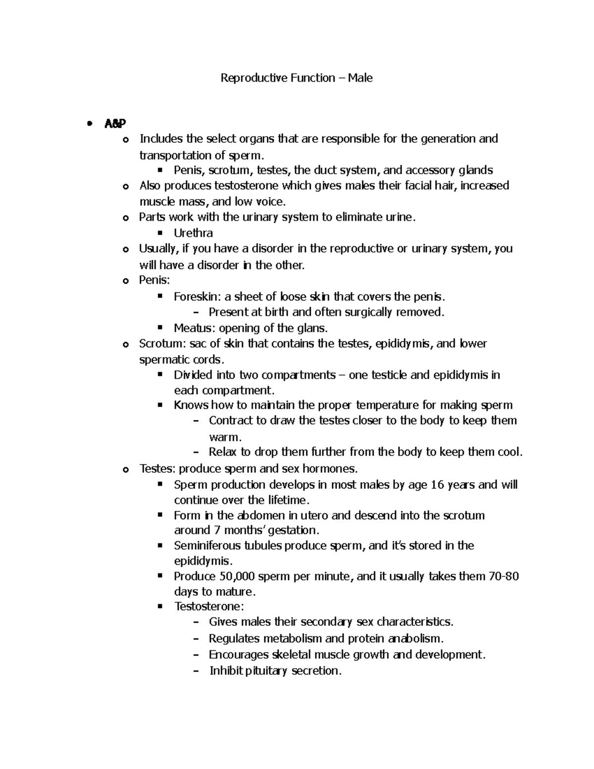 Exam4Reproductive Function-Male - Reproductive Function – Male A&P o ...