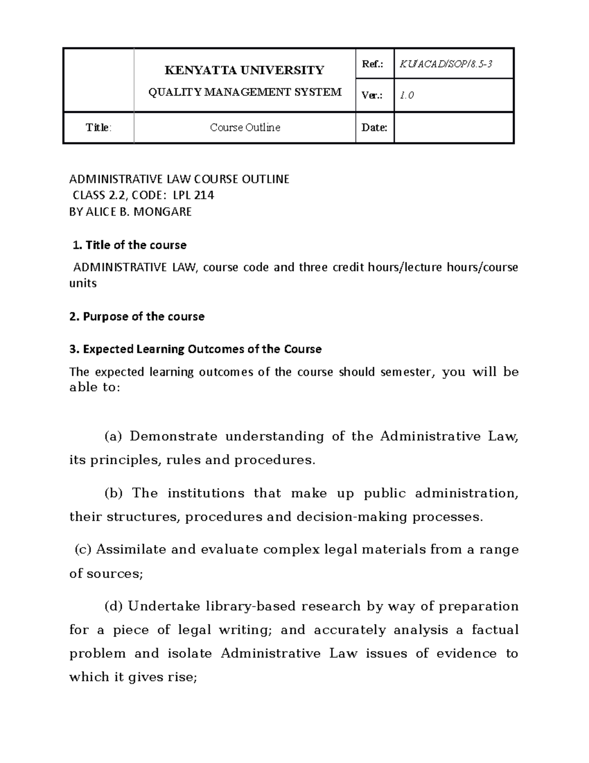 Administratiive Law Course Outline - Final COPY - KENYATTA UNIVERSITY ...