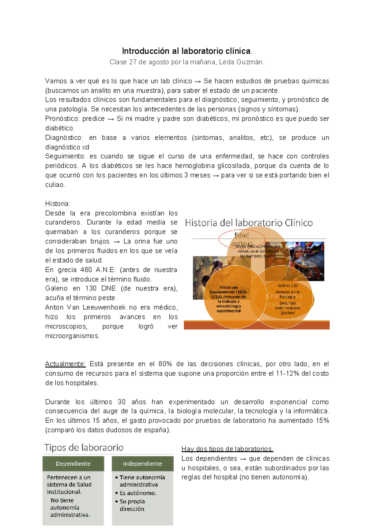 Clase 1: Introducción al laboratorio clínico - Introducción al laboratorio clínica . Clase 27 de ...