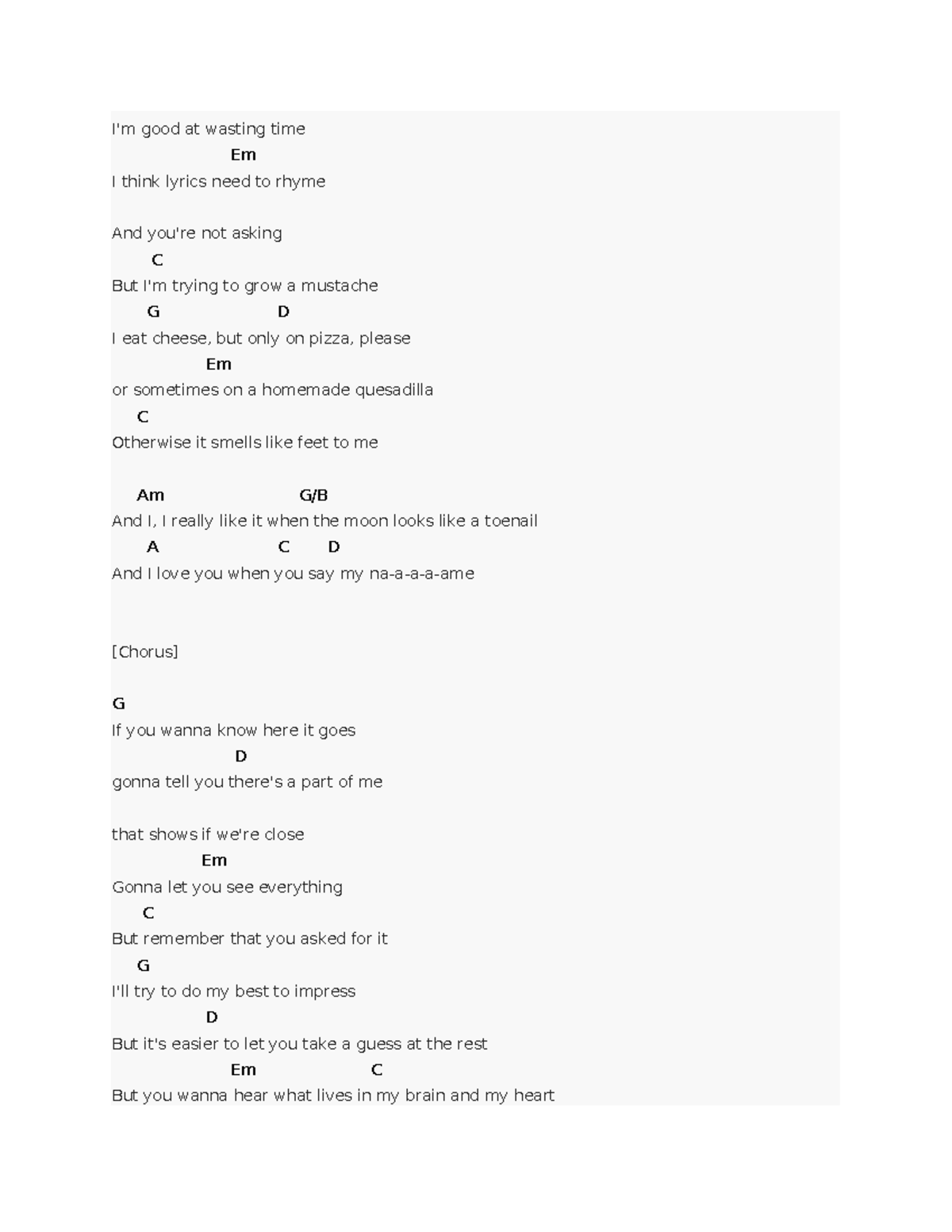 Introducing me - I'm good at wasting time Em I think lyrics need to ...