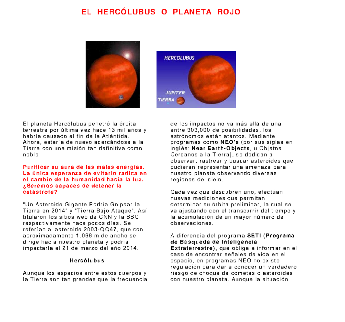 EL Hercólubus O Planeta ROJO - EL HERCÓLUBUS O PLANETA ROJO El planeta ...