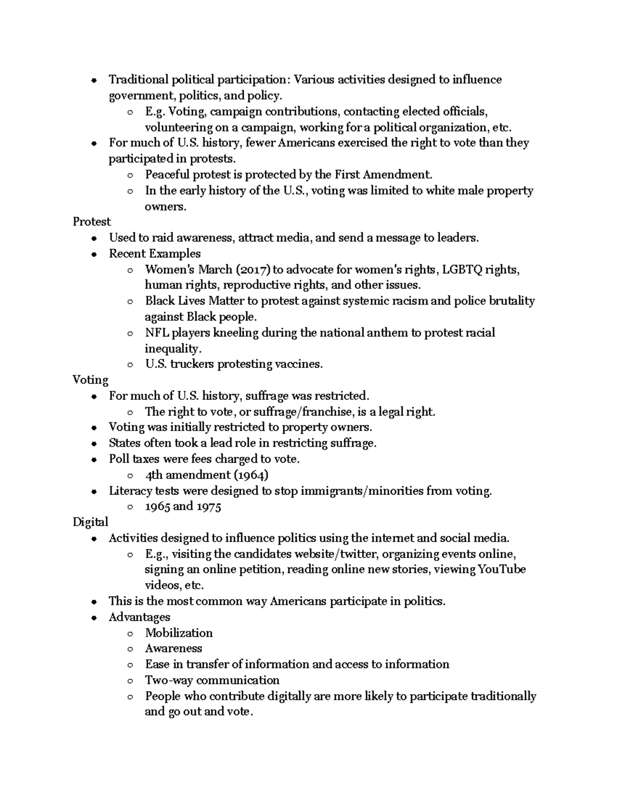 Political Participation - Traditional political participation: Various ...