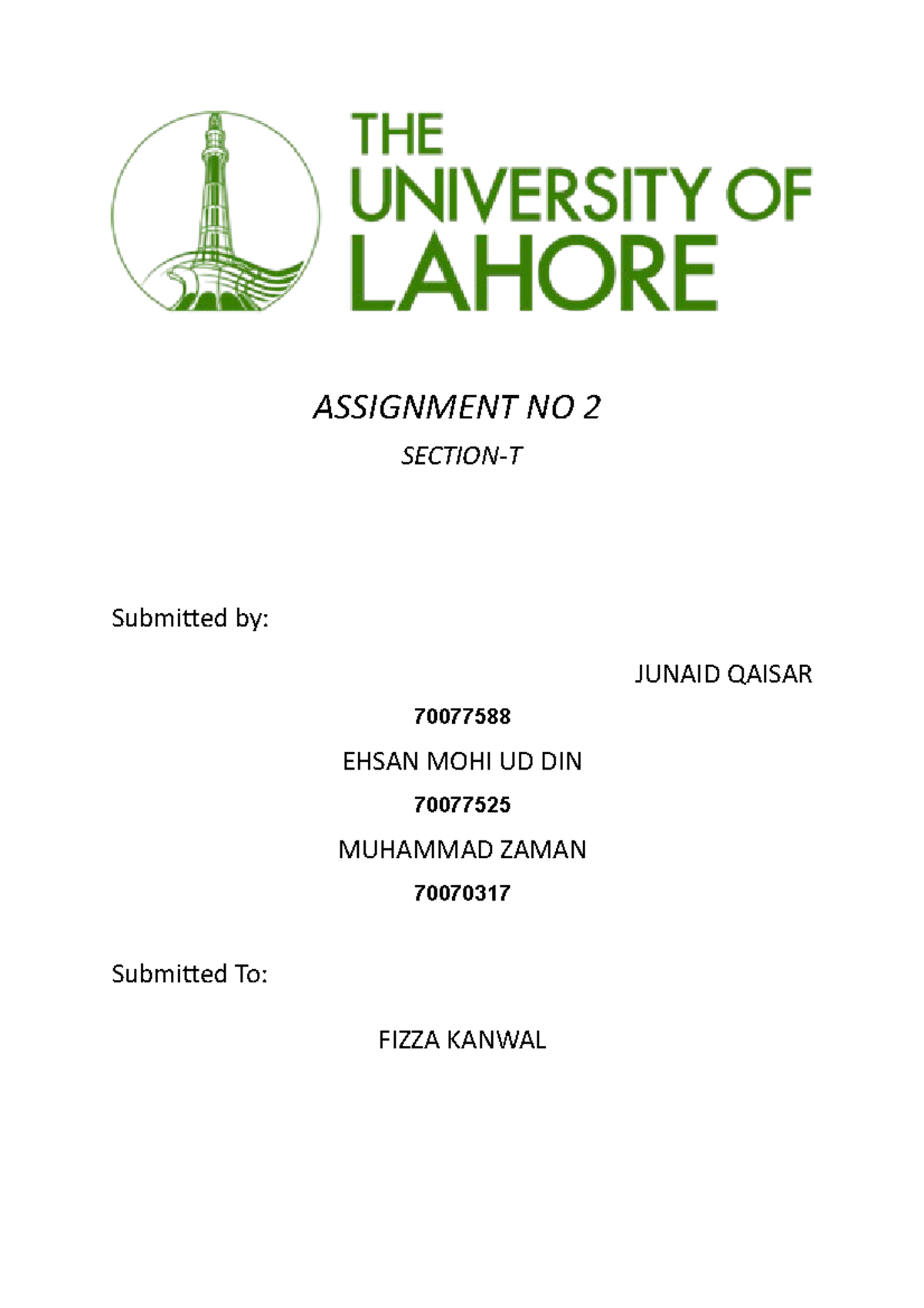 Assignment NO 2 hrm - helpful - ASSIGNMENT NO 2 SECTION-T Submitted by ...