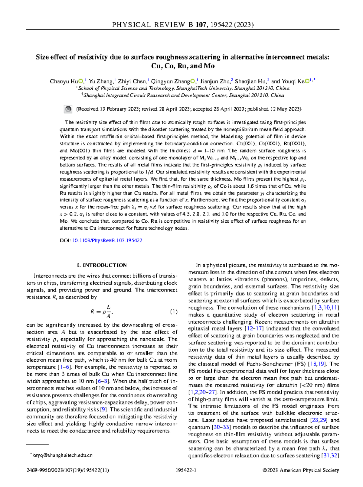 Phys Rev B - cbvfbf - PHYSICAL REVIEW B 107 , 195422 (2023) Size effect ...