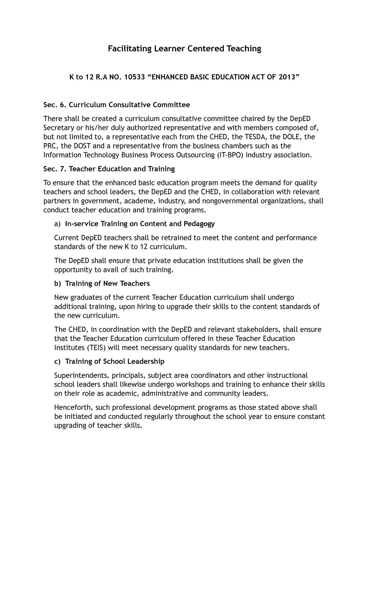 Facilitating 1 - 10533 “ENHANCED BASIC EDUCATION ACT OF 2013” Sec. 6 ...