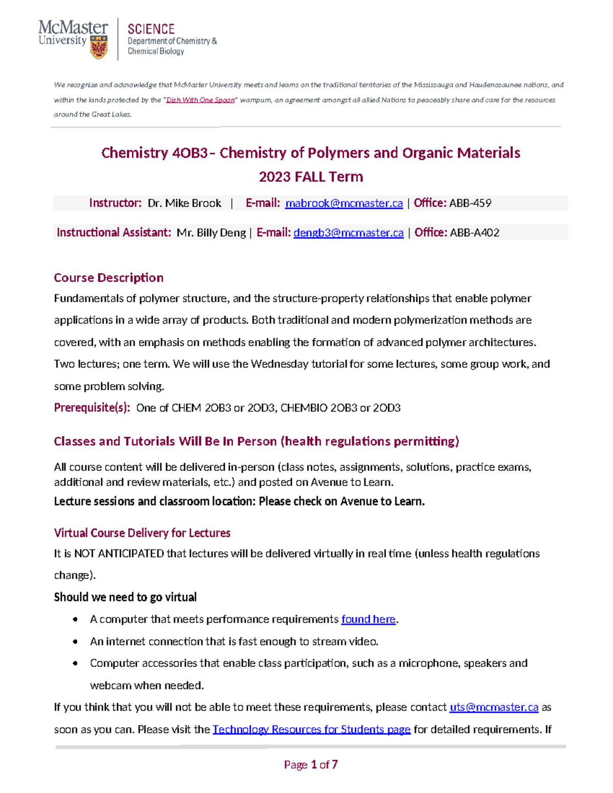 Chem 4OB3 Fall - outline - We recognize and acknowledge that McMaster ...