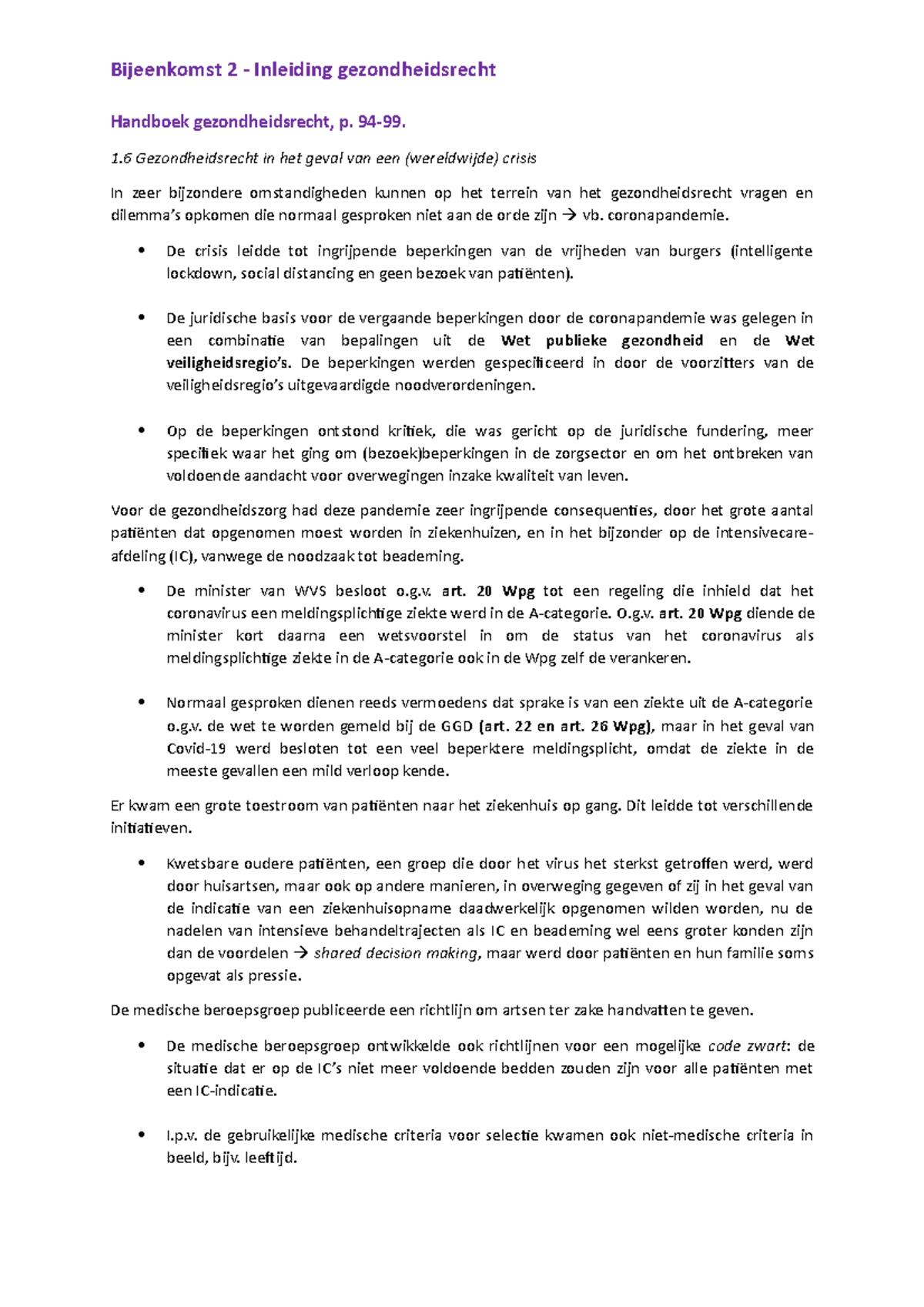 Bijeenkomst 2 - Inleiding gezondheidsrecht - Handboek gezondheidsrecht ...